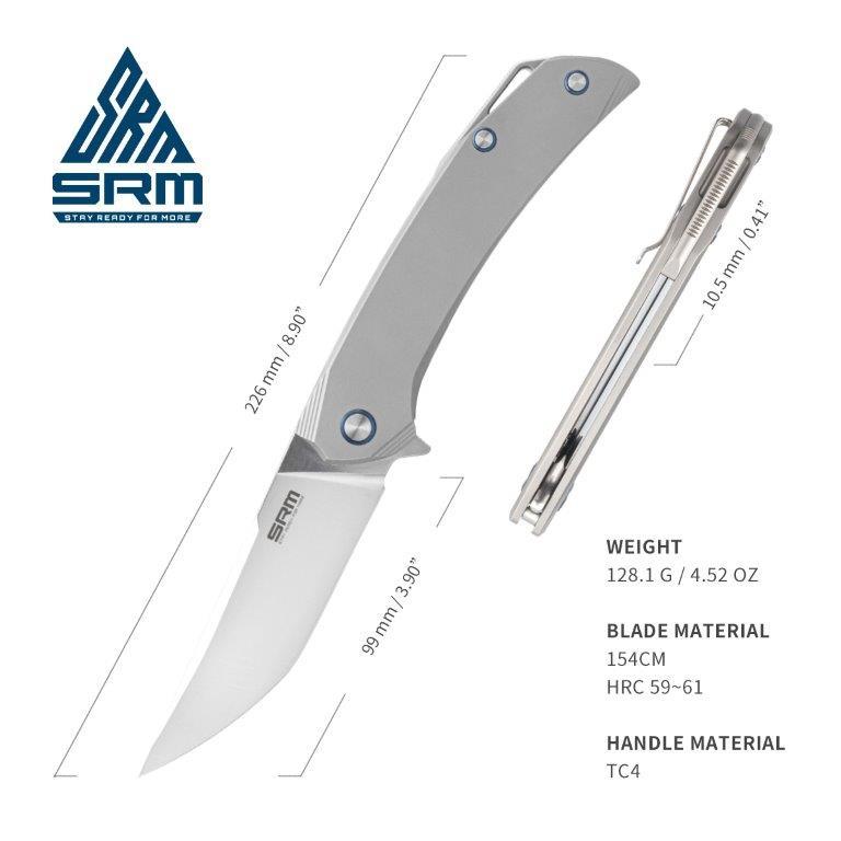 SRM - Asika 1411-TZ - fällkniv - 154CM stål - Titanium - kullager ...